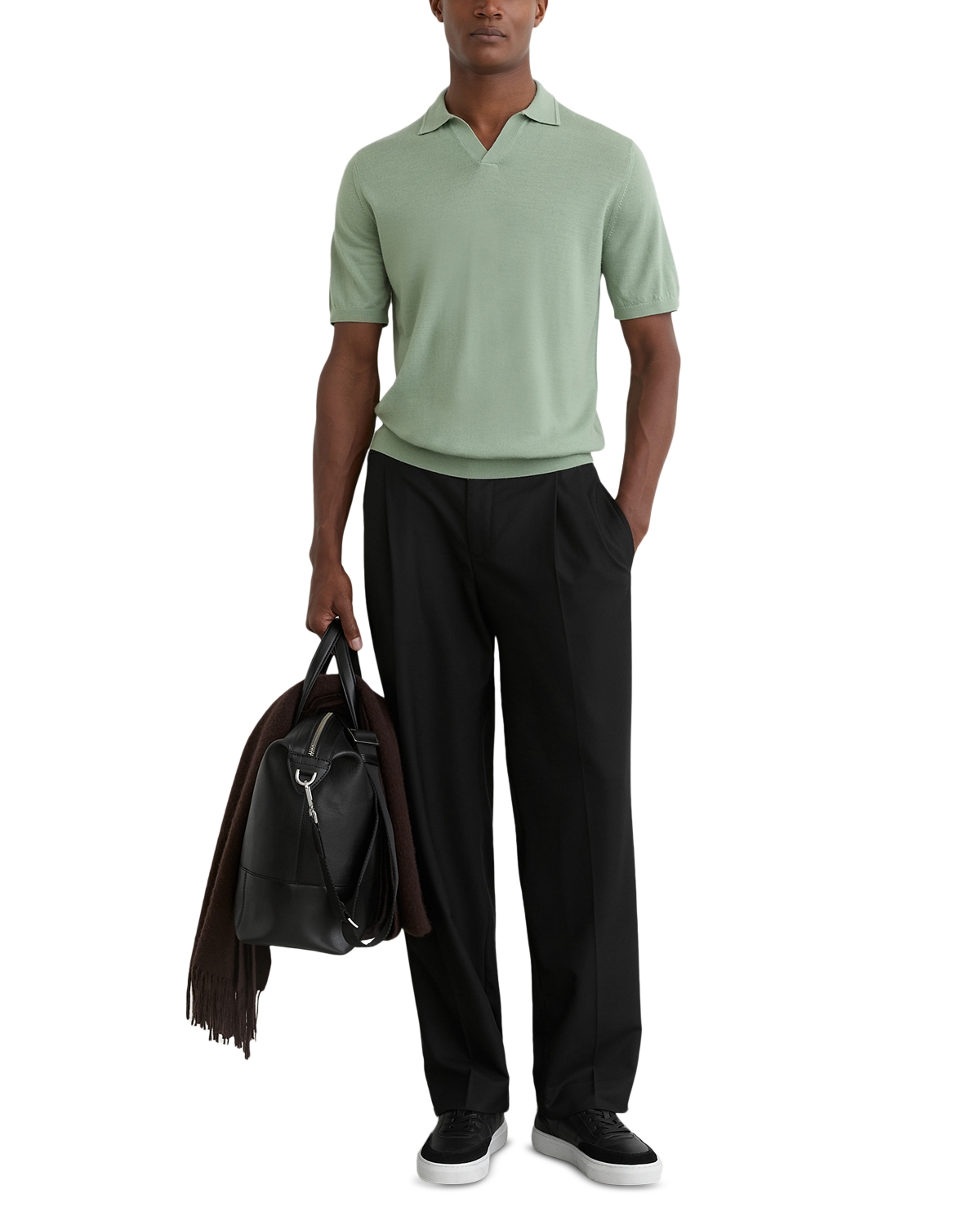 REISS duchie short sleeve open collar merino polo shirt